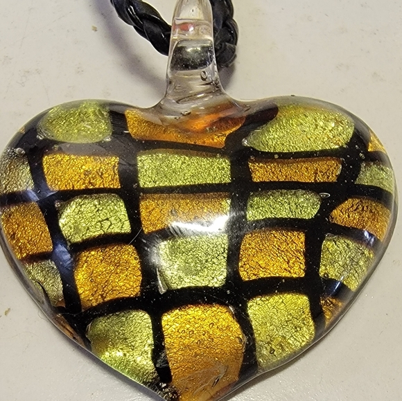 unknown | Jewelry | Beautiful Large Checkered Glass Heart Pendant On A ...